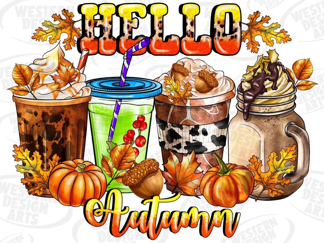 Hello Autumn Coffee Png, Pumpkin Spice Latte Coffee Cups Png ...