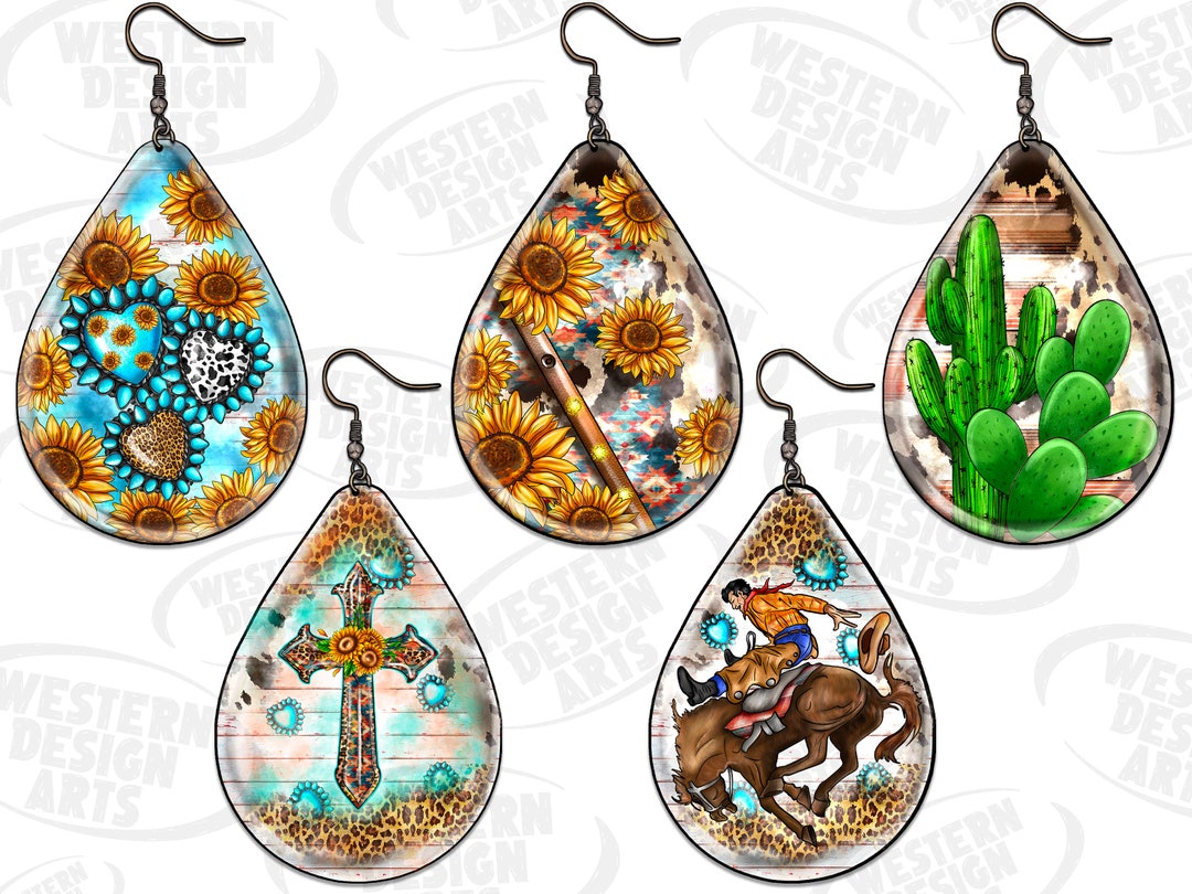 Western Earrings Sublimation Designs,country Earrings Graphics Vintage ...