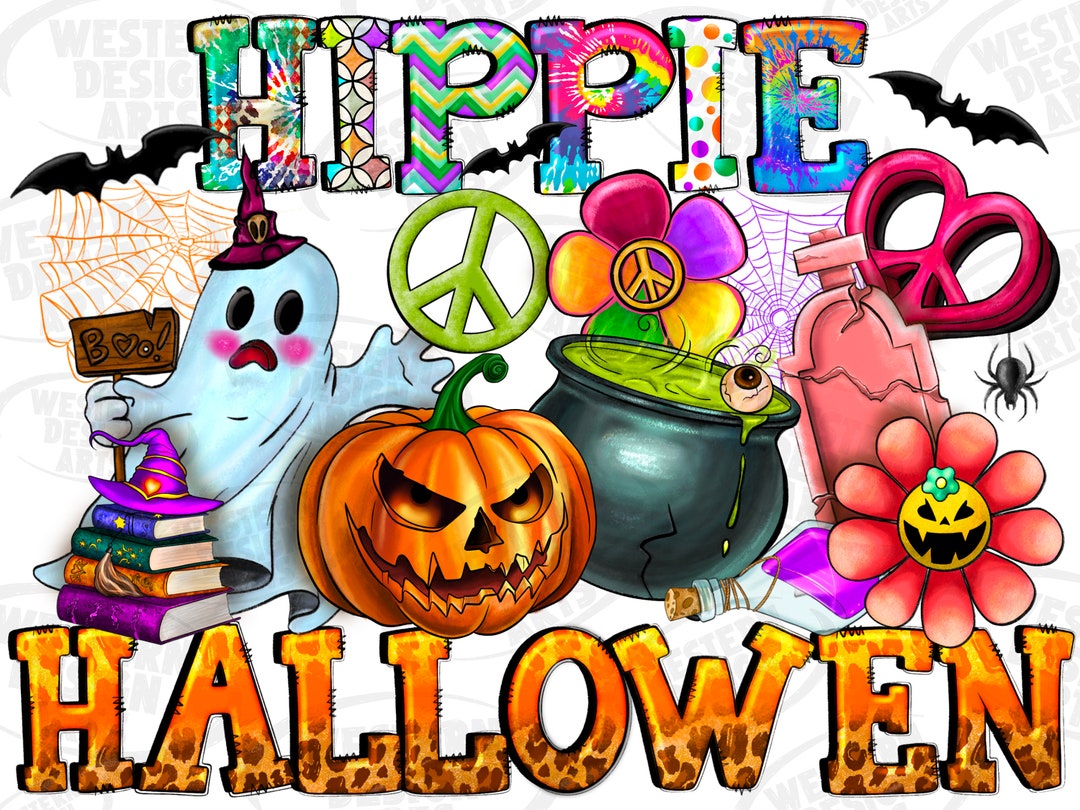 Hippi Hallowen Png, Retro Halloween Png,halloween Png,flower, Spooky ...
