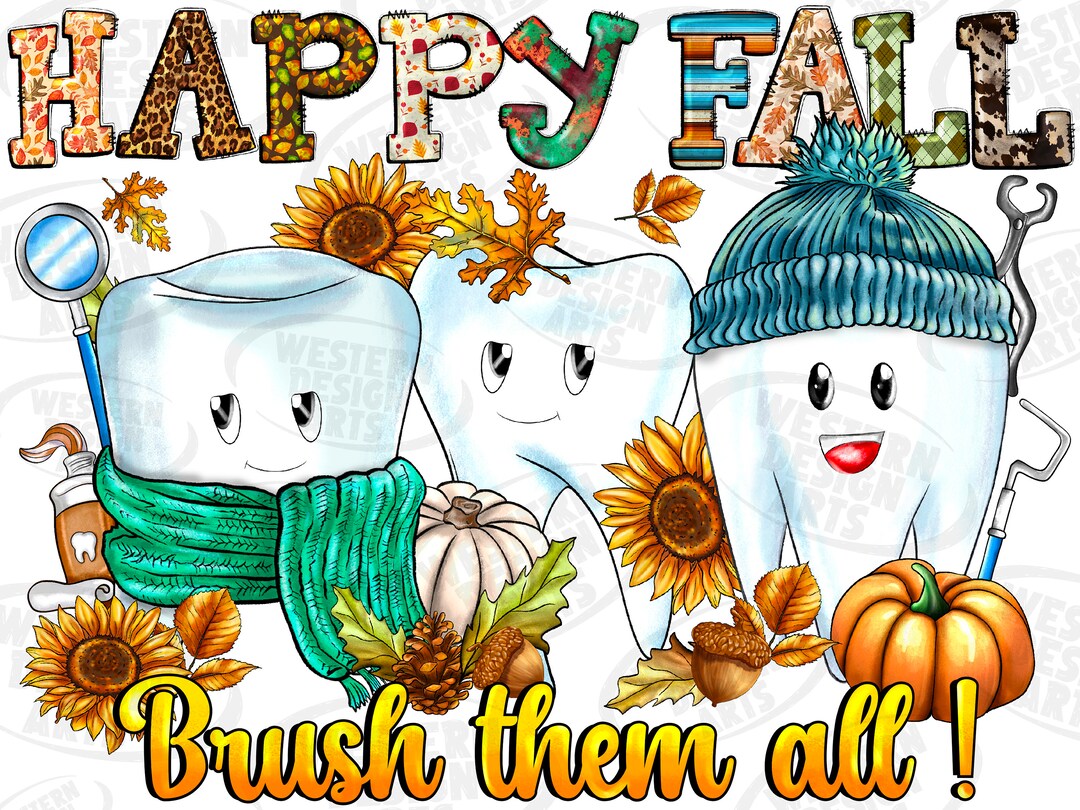 Happy Fall Brush Them All Png, Pumpkin Teeth Png, Fall Png, Leopard Png ...