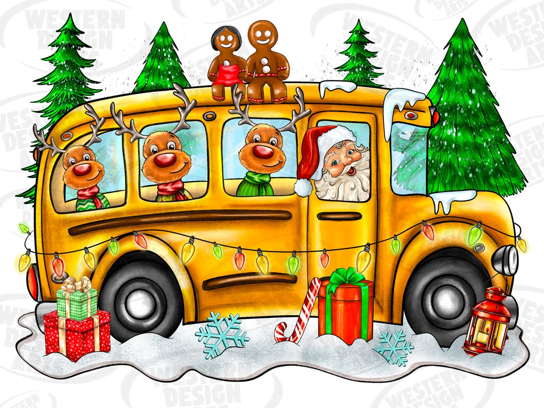 Christmas School Bus and Gift Boxes Png Sublimation Design, Back to ...