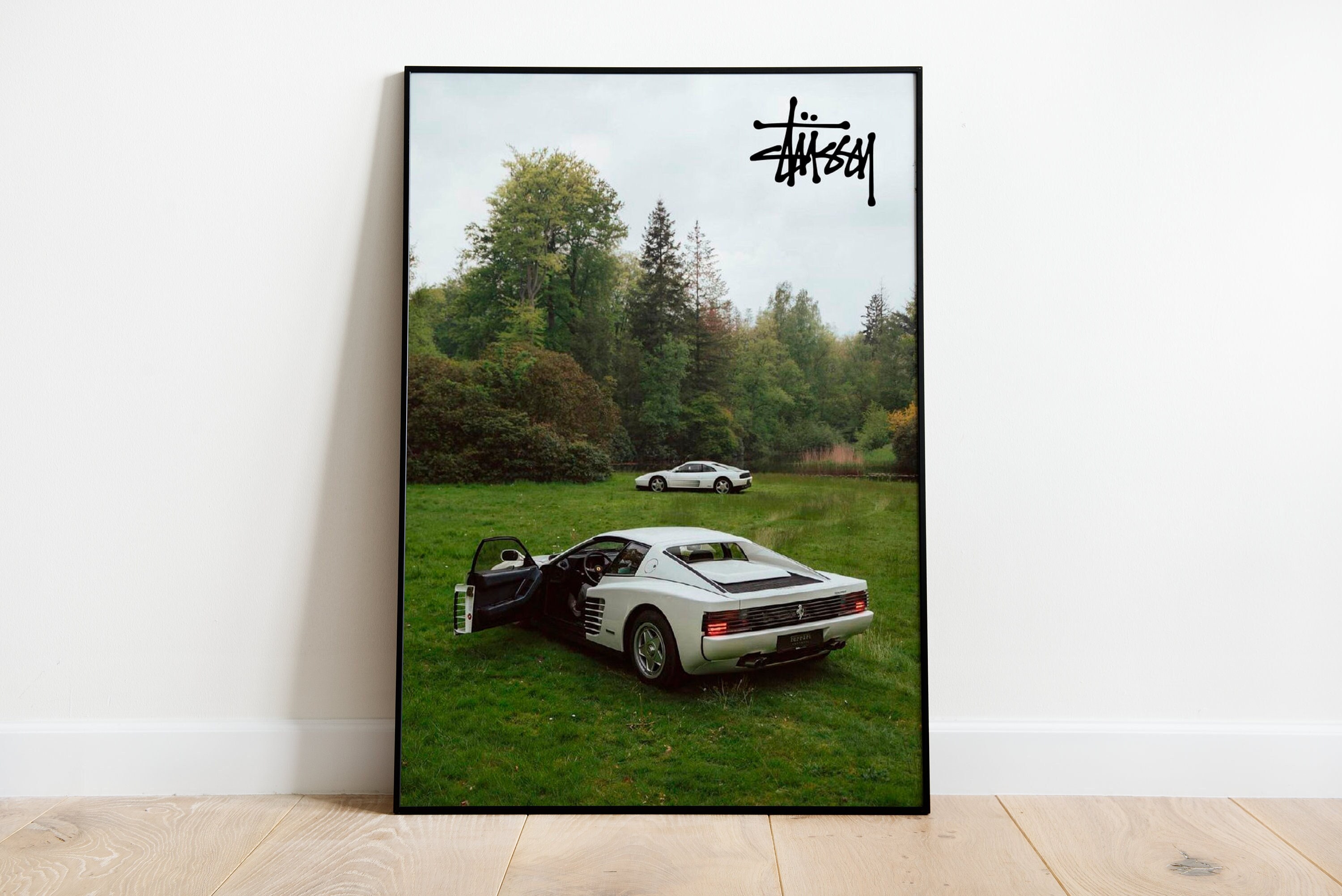 Vintage Stussy White Ferrari Poster Retro Stussy Print for Stylish ...