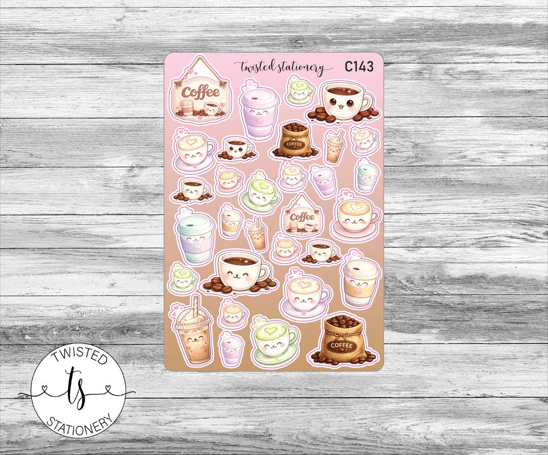 Latte Love Coffee Stickers, Character Kawaii Stickers, Hand-drawn ...