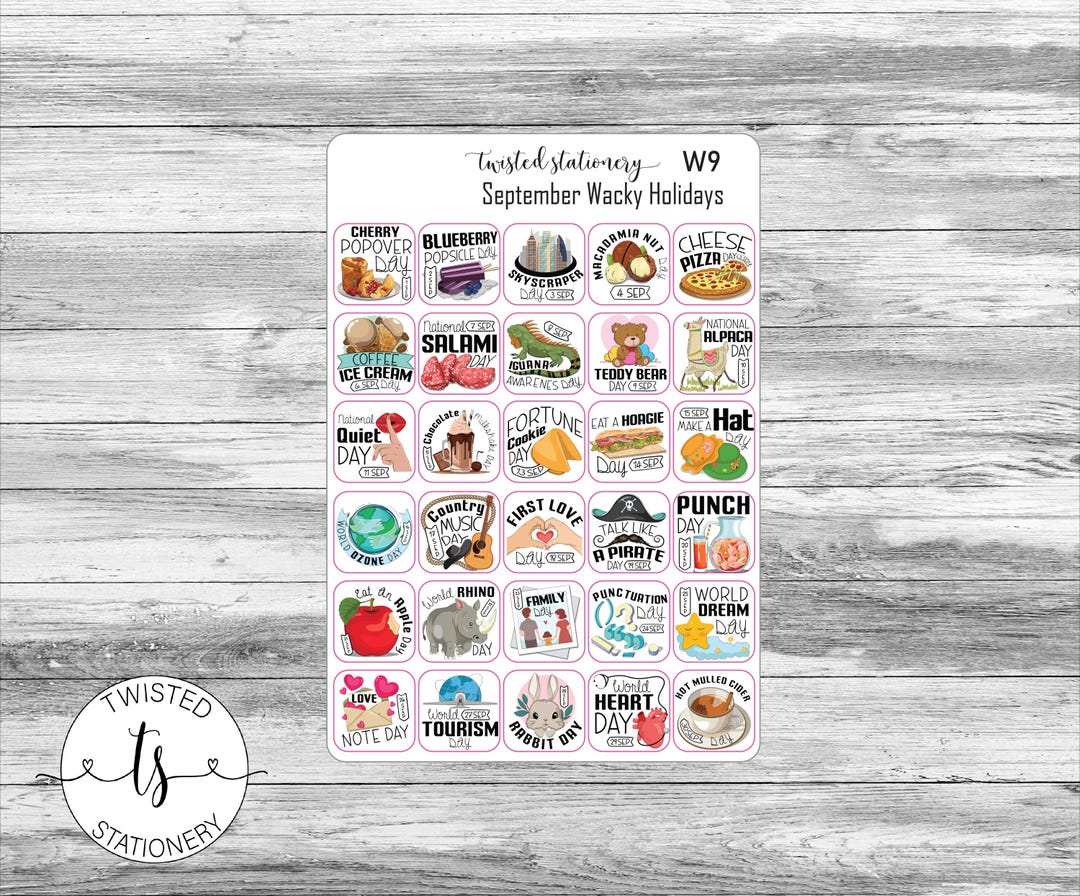 September Wacky Holiday Stickers, Monthly Deco, Planner Stickers ...