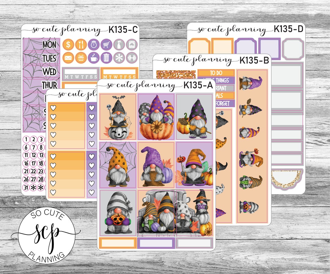 Halloween Gnomes Weekly Kit Stickers, Planner Stickers, Scrapbooking ...