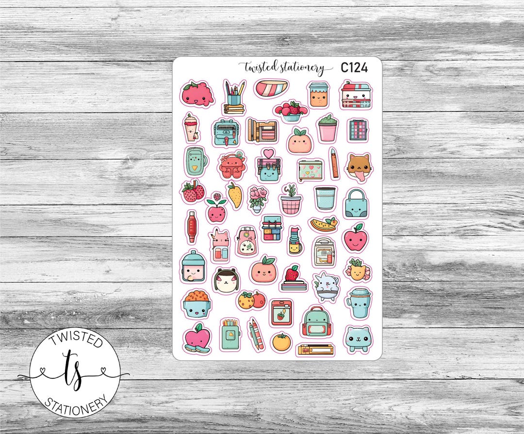 Kawaii School Supply Stickers, Character Kawaii Stickers, Hand-drawn ...