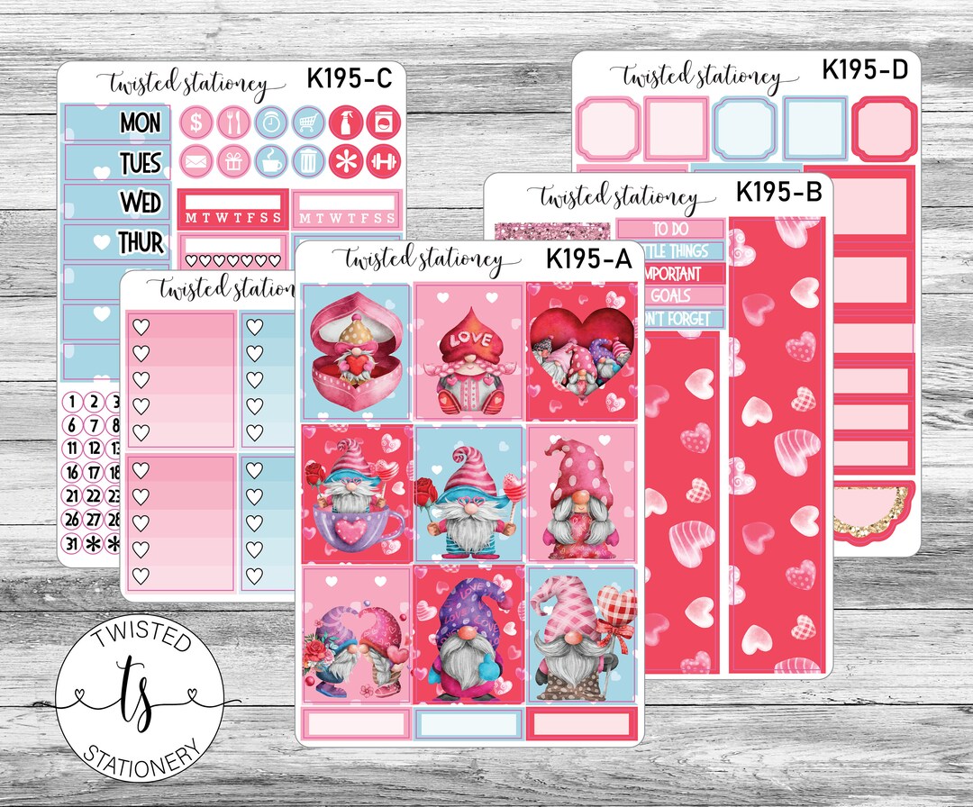 Valentine Gnomes Weekly Kit Stickers, Planner Sticker, Scrapbooking ...