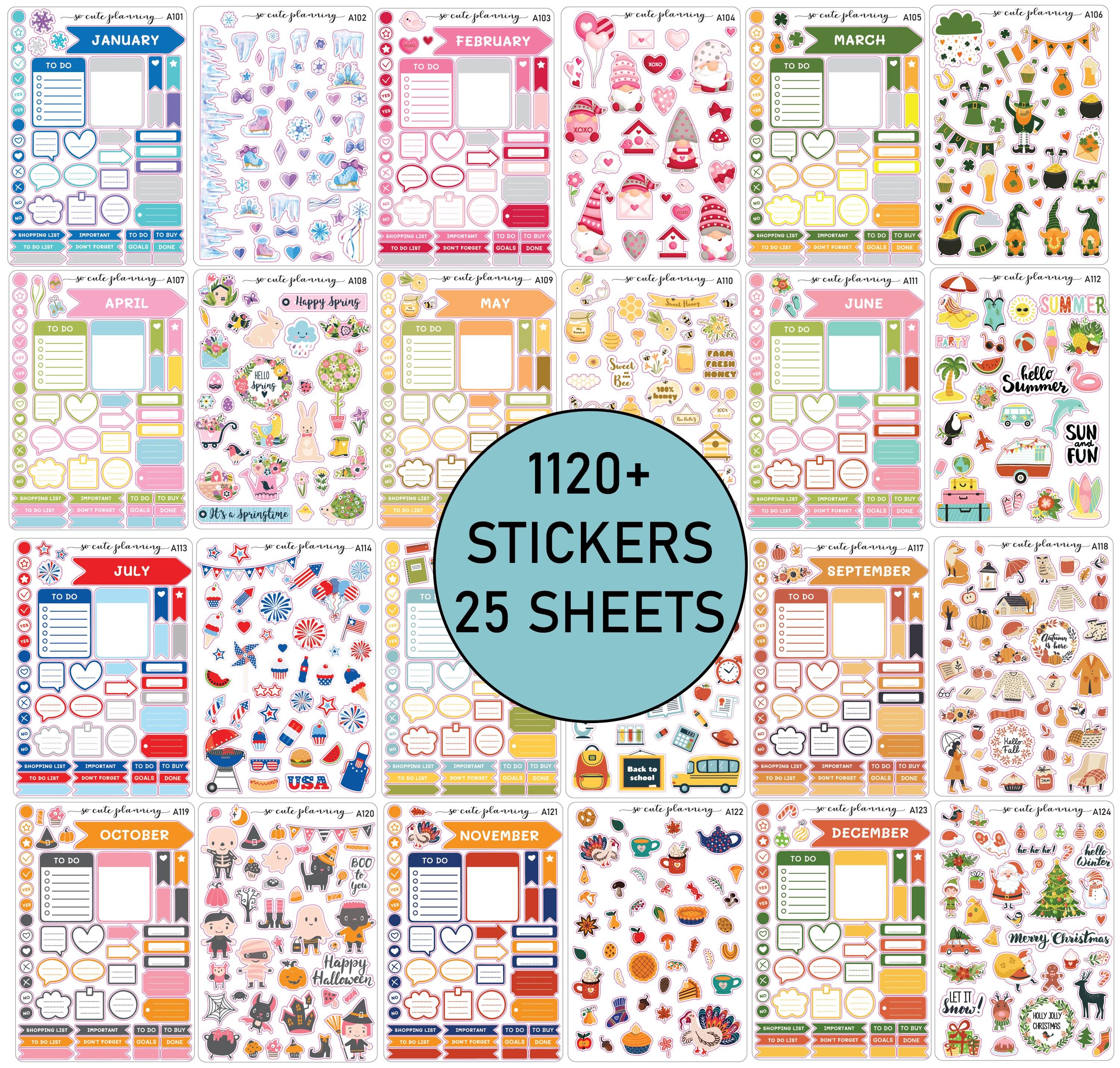 25 Pages - Year of Stickers Includes Monthly & Deco, Planner Stickers ...