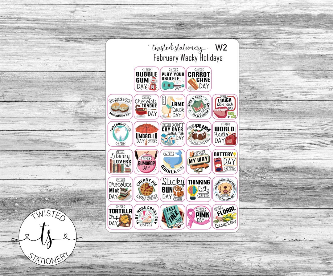 February Wacky Holiday Stickers, Monthly Deco, Planner Stickers ...