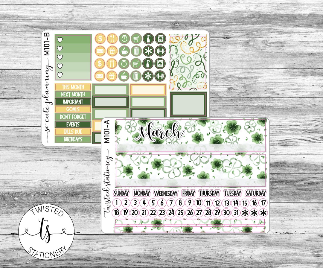 March Monthly Kit Stickers, Planner Stickers, Scrapbooking, Bullet ...