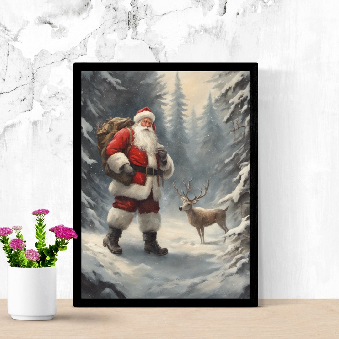 Printable Christmas Wall Decor Vintage Santa Print Rustic - Etsy