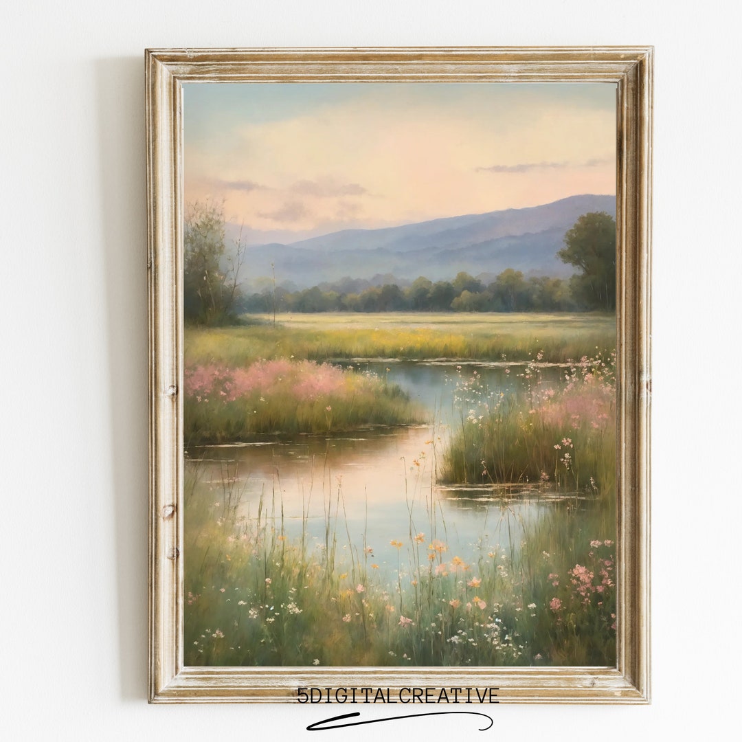 Printable Spring Oil Painting, Vintage Spring Landscape Print, Rustic ...