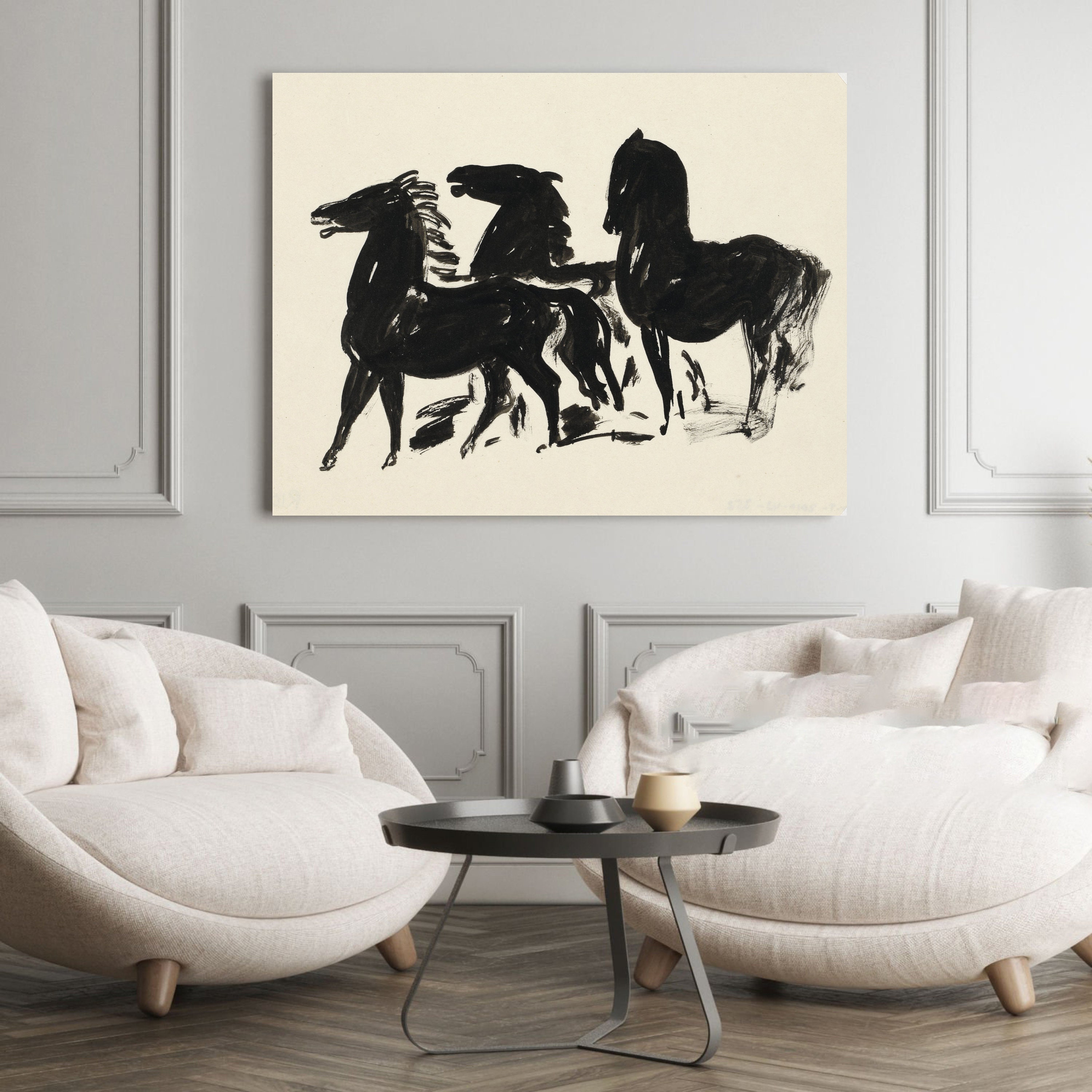 Minimalist Black Horse abstract Horses Vintage Print Drawing Vintage ...