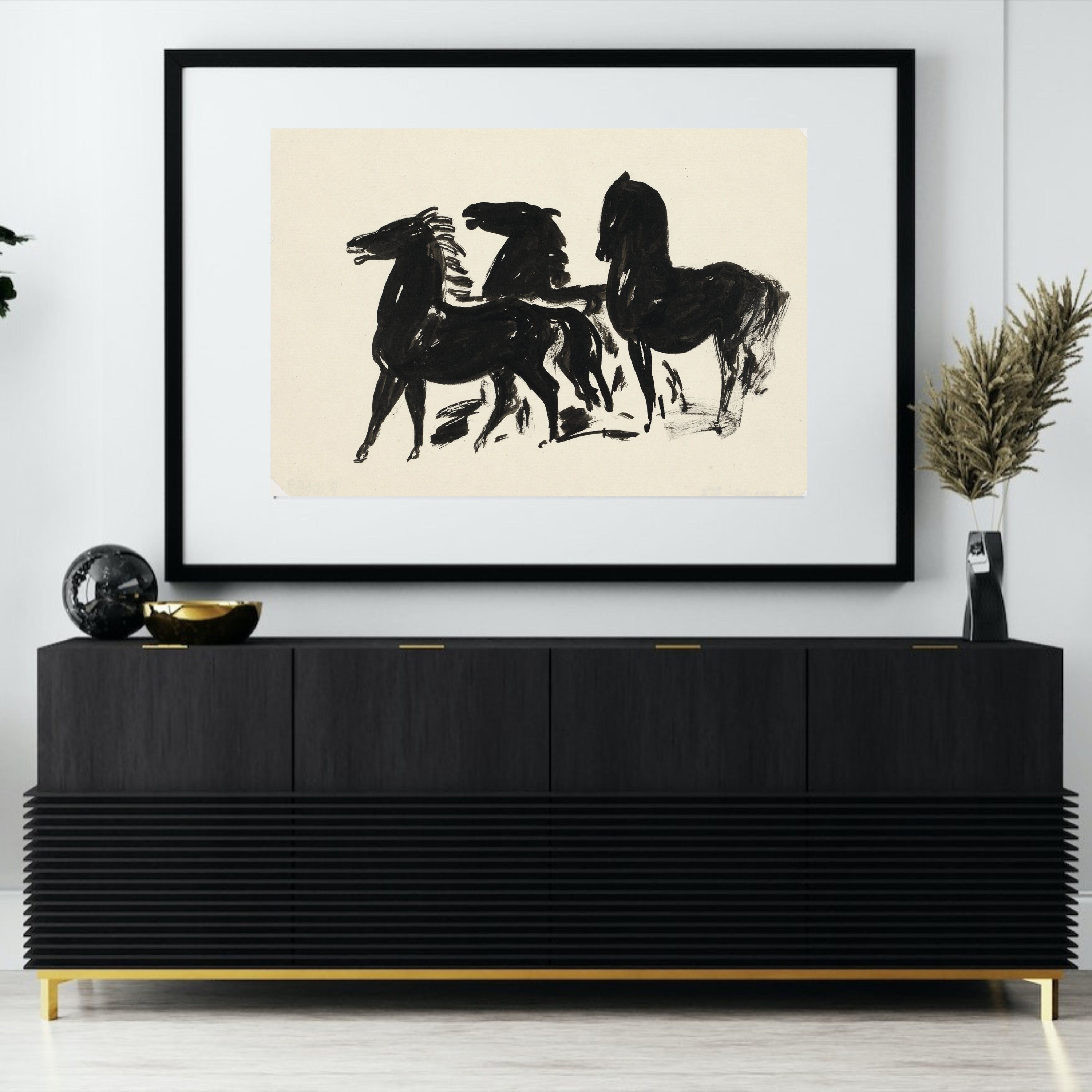 Minimalist Black Horse abstract Horses Vintage Print Drawing Vintage ...