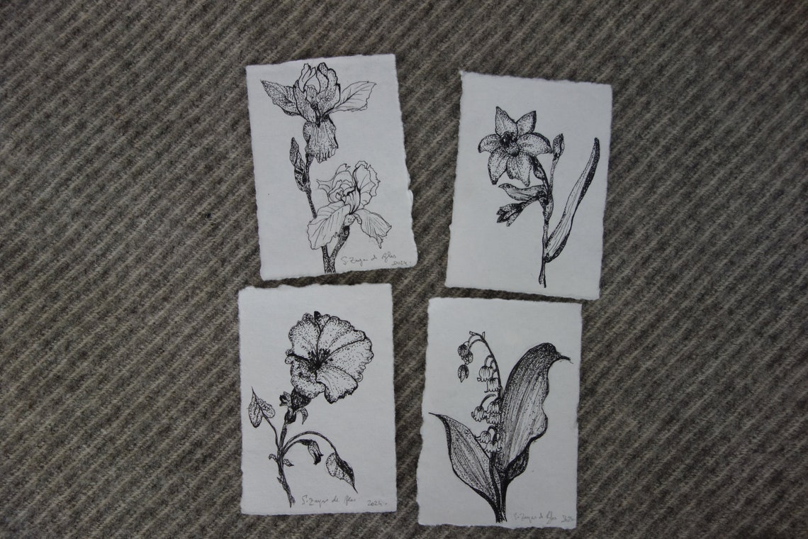 Tiny Flower Drawing, Ink Flower Drawing, Small Ink Flower Drawing - Etsy