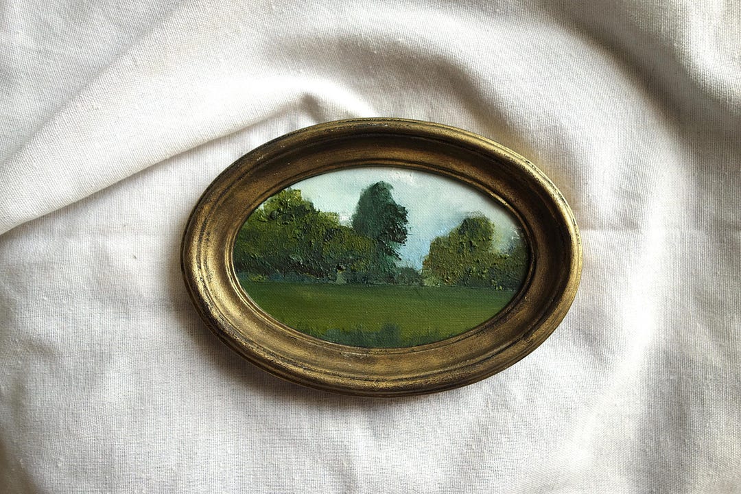 Small Oil Landscape Painting in Vintage Style Frame, Woodland Landscape ...