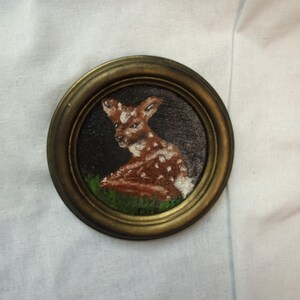 Vintage Framed Fawn Portrait, Small Original Fawn Painting, Fawn Oil ...