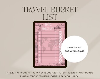 Travel Bucket List Printable PDF, Instant Digital Download, Travel ...