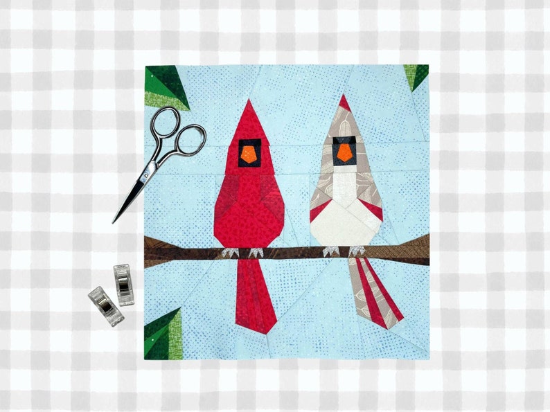 Northern Cardinal Pair FPP Pattern | Foundation Paper Piecing Patterns ...