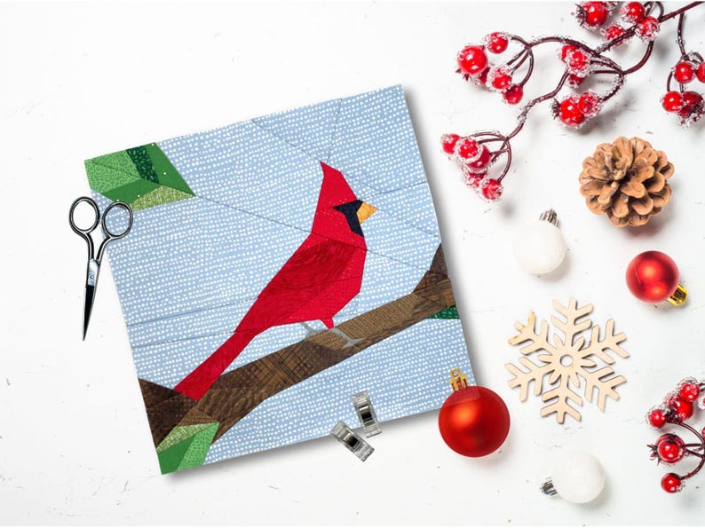 Northern Cardinal Bird FPP Pattern | Foundation Paper Pieced Quilt ...