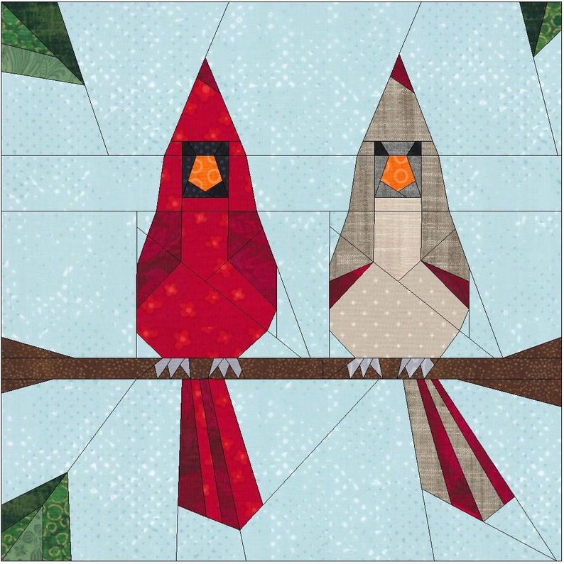 Northern Cardinal Pair FPP Pattern | Foundation Paper Piecing Patterns ...