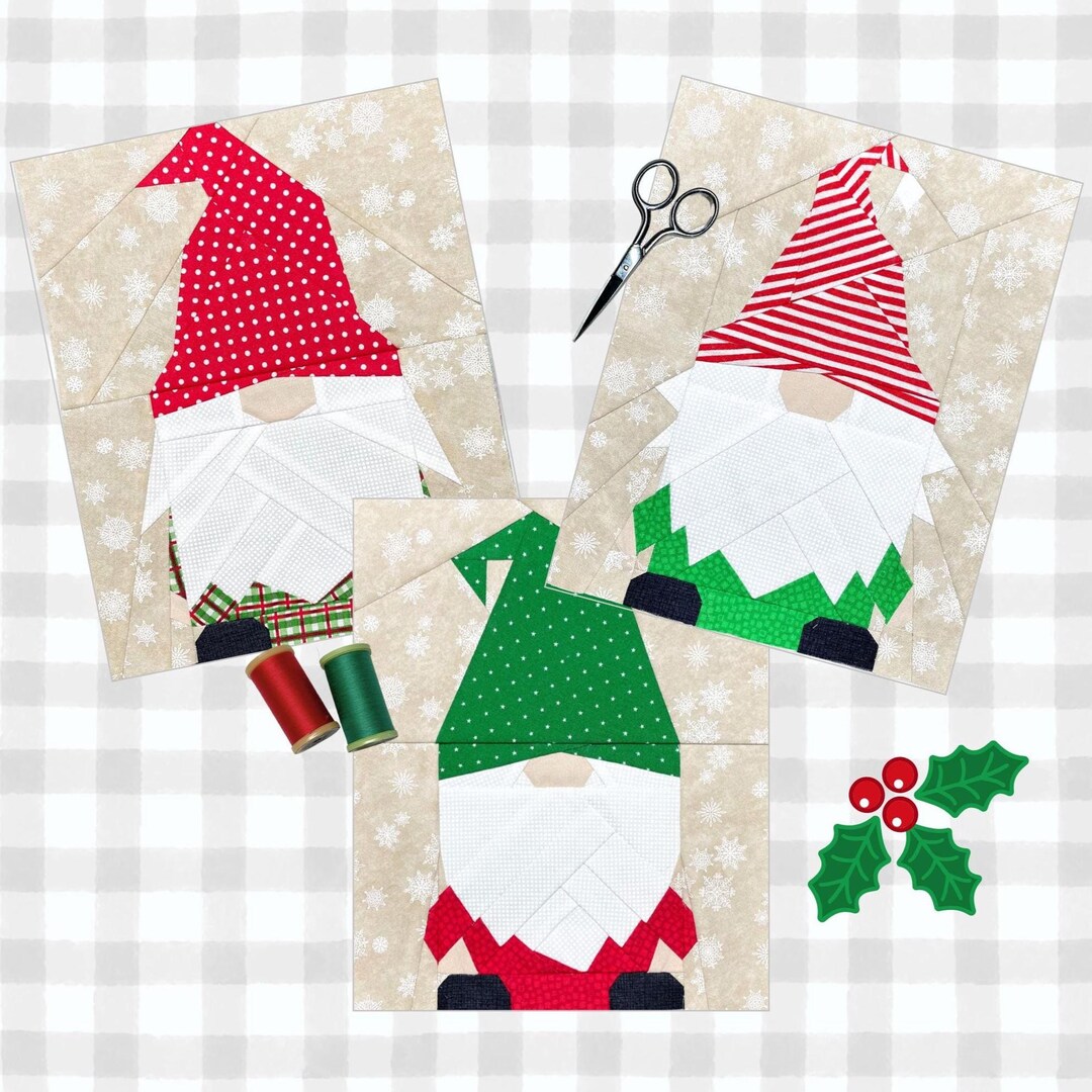 Gnome Bundle FPP Quilt Block Patterns | 3 Versions | Digital Download ...