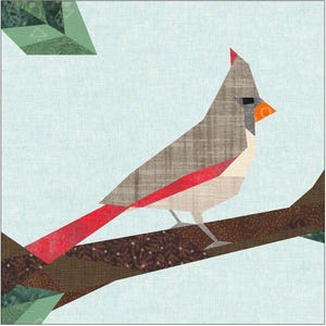 Northern Cardinal FPP Pattern | Foundation Paper Piecing Pattern 10"x10" Block | Bird Quilt ...