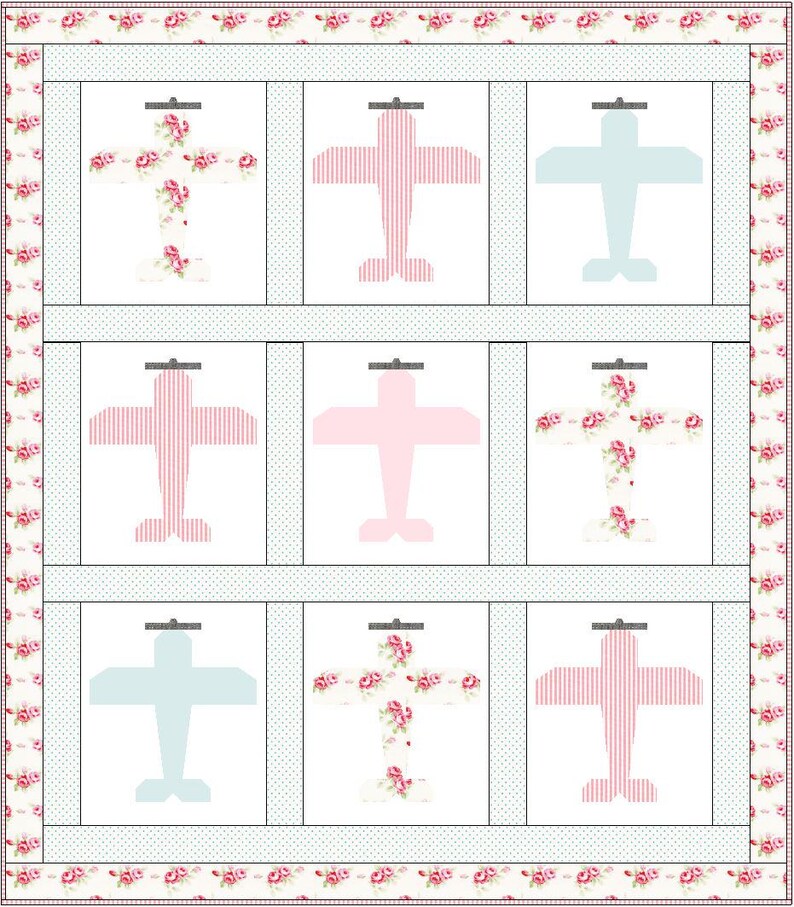 Biplane Blitz FPP & Quilt Pattern Finished Size: 42x48 Vintage Airplane ...