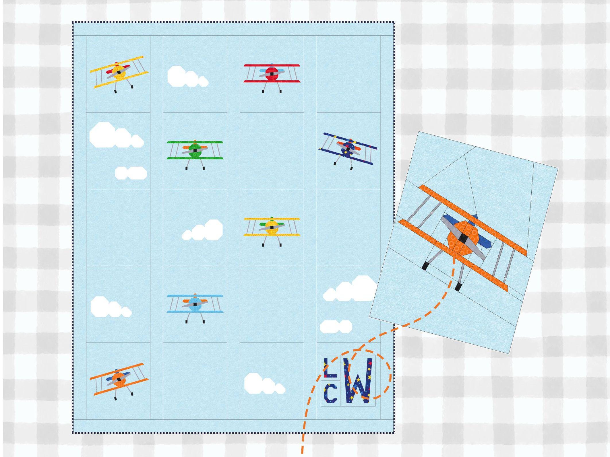 Biplane Blitz Airshow FPP & Quilt Pattern | Finished Size: 50"x64 ...