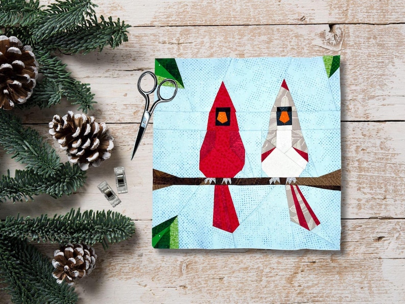 Northern Cardinal Pair Bird FPP Pattern | 2 Sizes | Paper Pieced Quilt ...