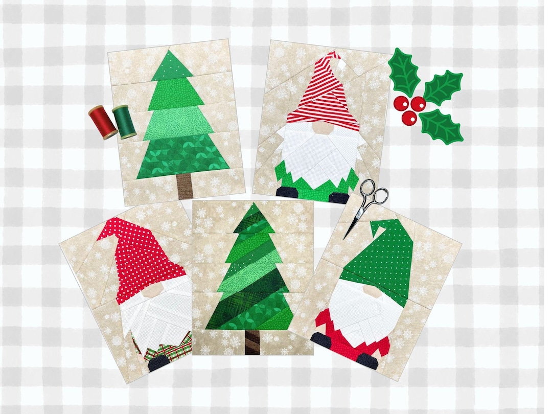 Gnome for the Holidays FPP Patterns | Foundation Paper Pieced Quilt ...
