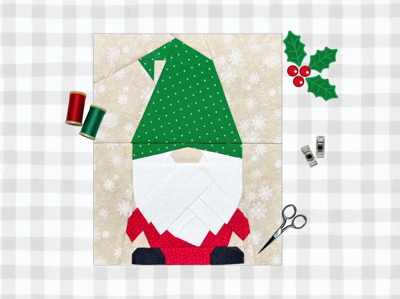 Gnome "bodkin" FPP Pattern | 8”x10” Block Foundation Paper Piecing ...