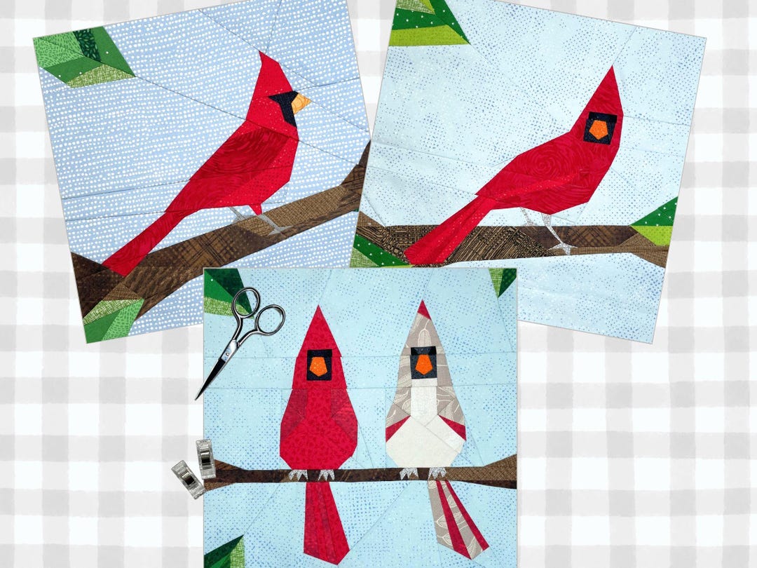 Northern Cardinal FPP Quilt Block Patterns | 2 Sizes | Foundation Paper ...