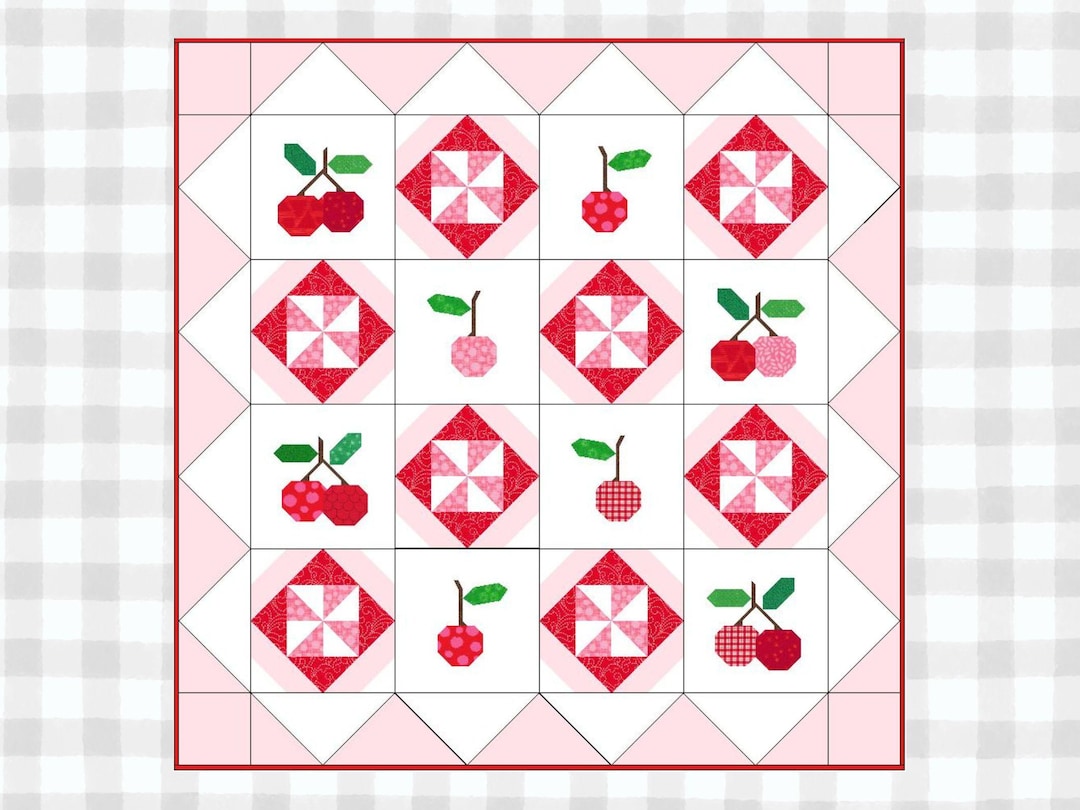 Cherry Quilt Pattern: FPP Blocks, Pinwheel Design (PDF Download, 40"x40 ...