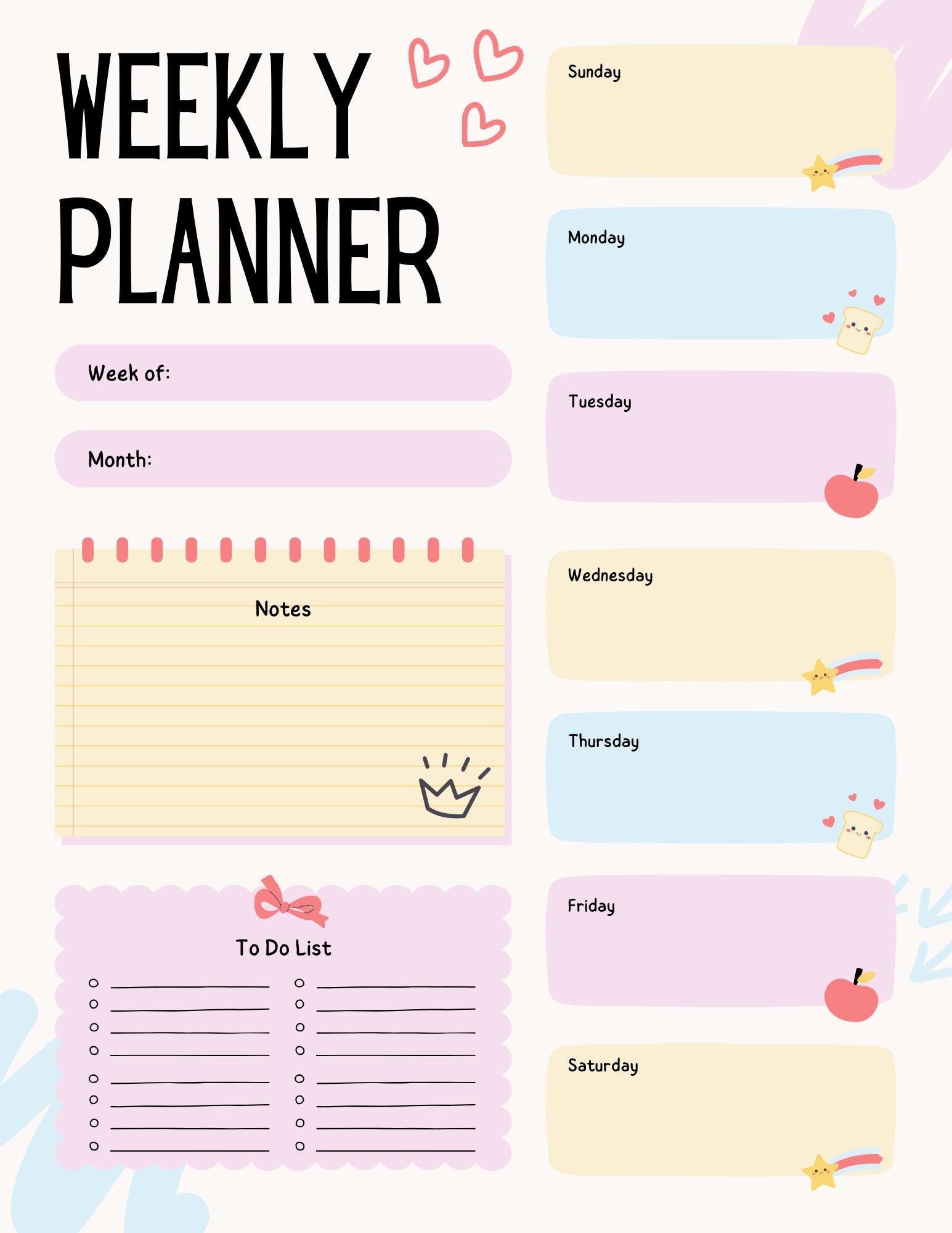 Cute Digital Weekly Planner - Etsy