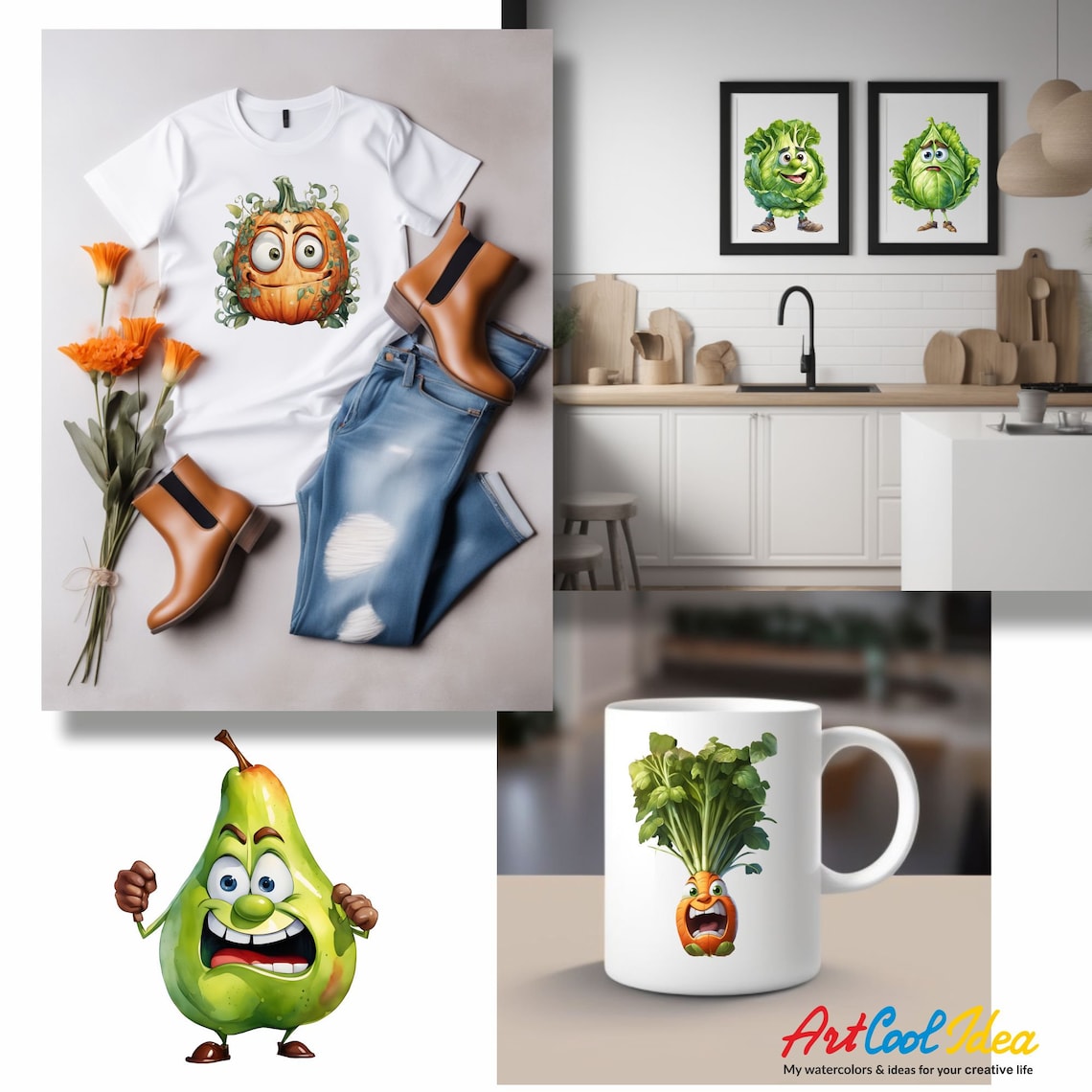 Cartoon Veggies, Clipart Cute Angry Vegetable Transparent Images Bundle ...