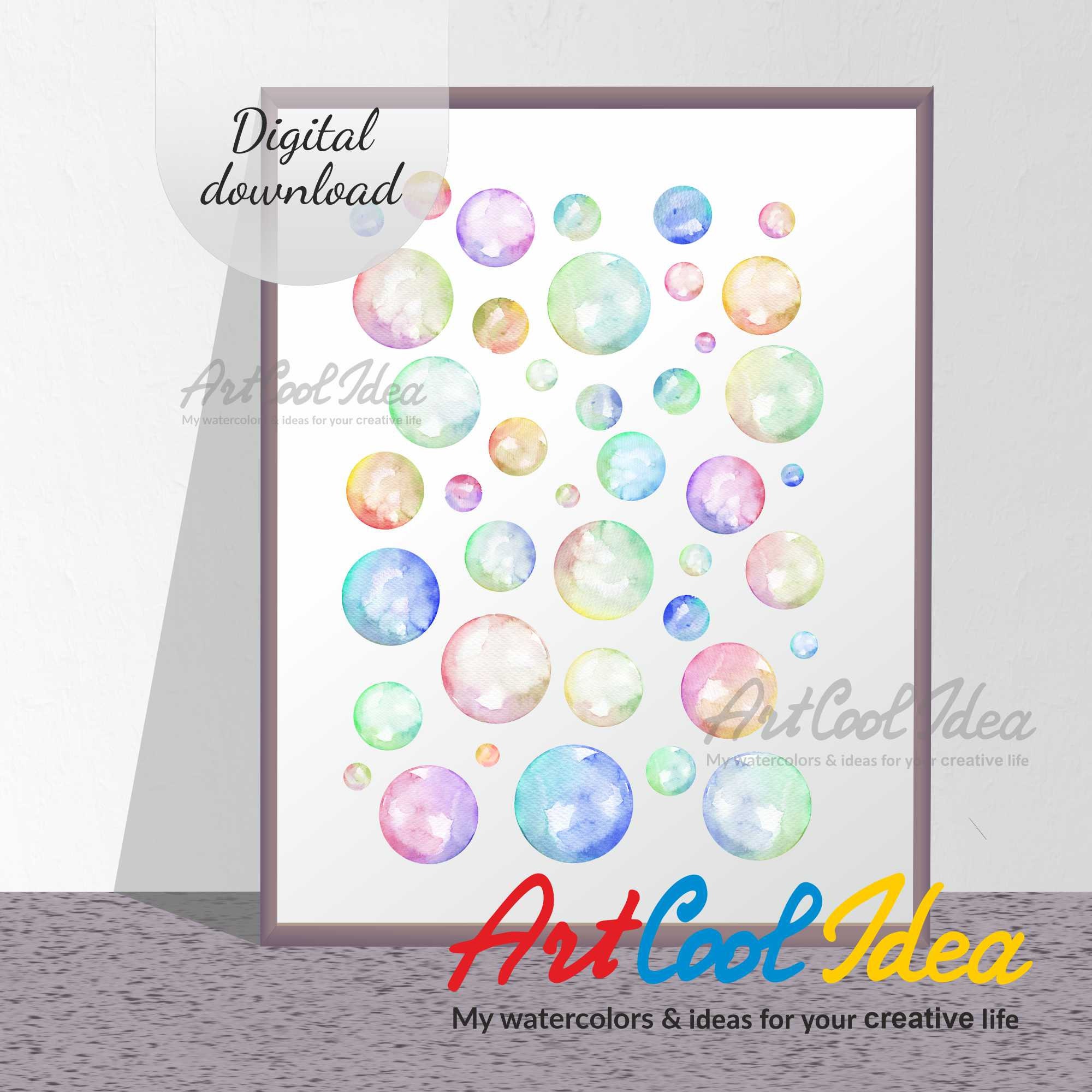 Bubble Watercolor Clipart Set, Soap Bubbles, Digital Paper ...