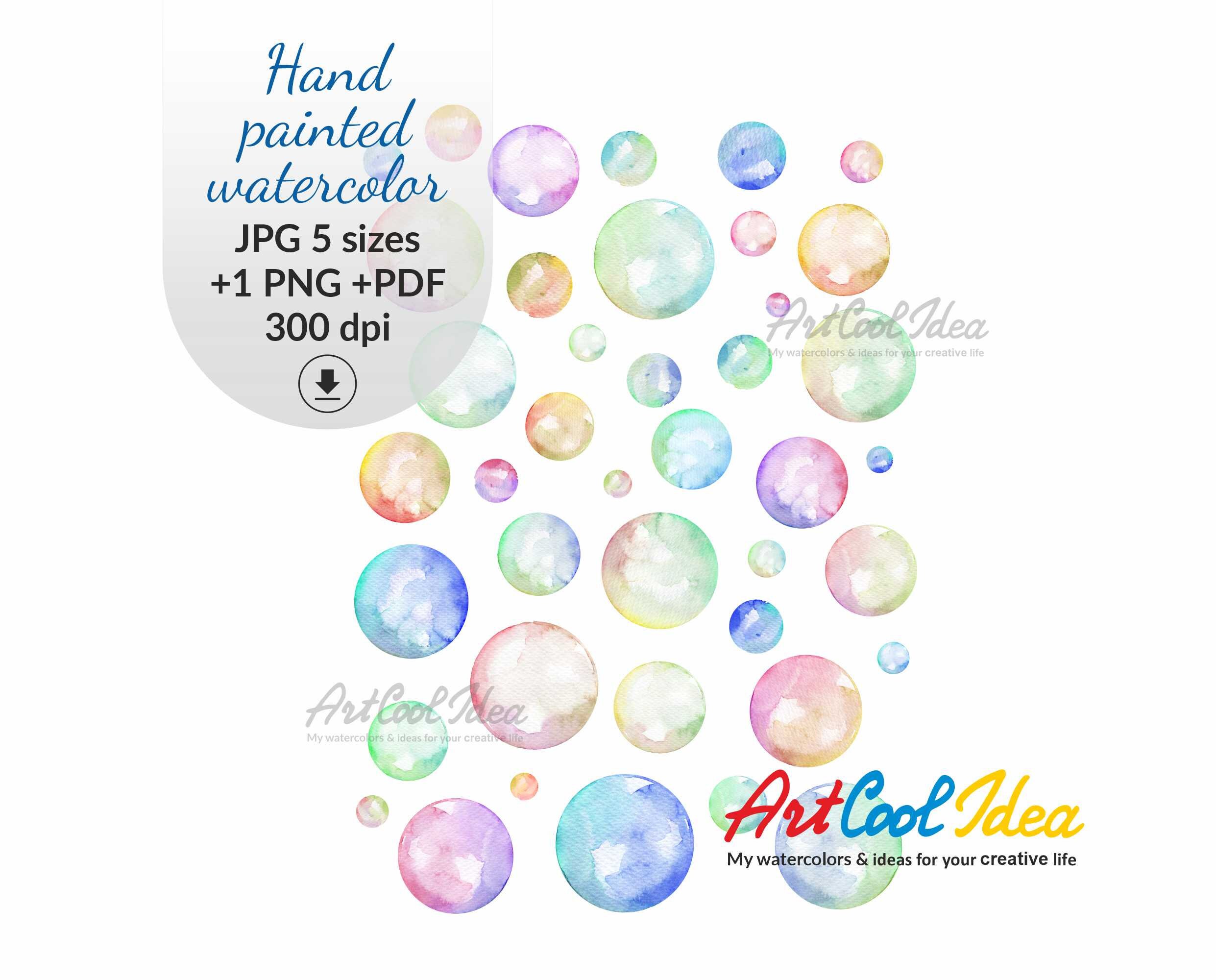 Bubble Watercolor Clipart Set, Soap Bubbles, Digital Paper ...
