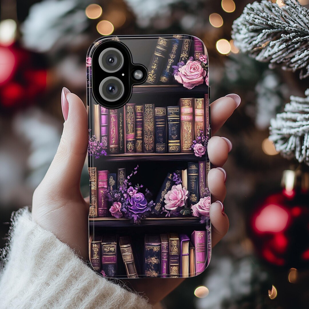 Gothic Dark Academia Floral Bookcase Phone Case, Vintage Book Lover ...