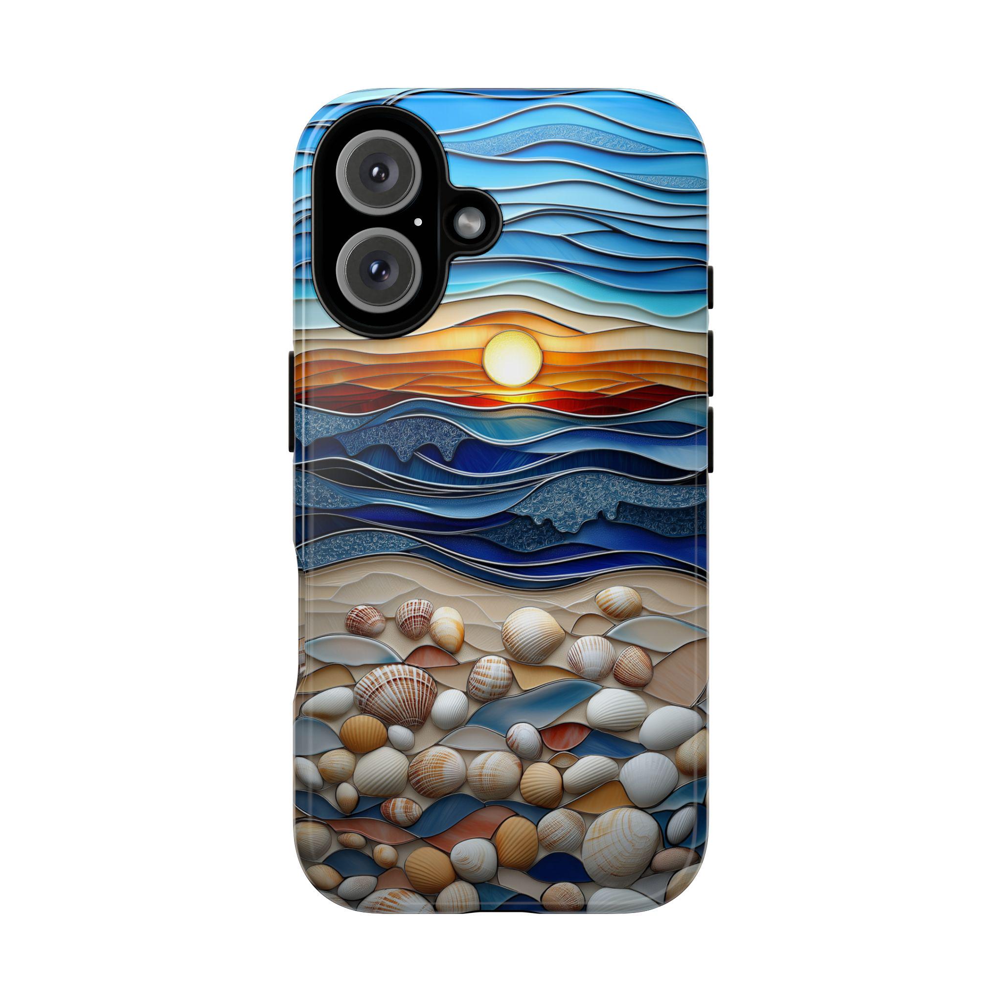 Stained Glass Art Summer Beach Sunset Phone Case, 3D Seashell Ocean ...