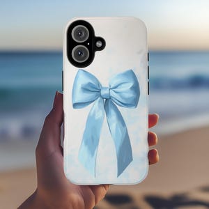 Coquette Blue Bow Phone Case, Aesthetic Cute Watercolor Bow Phone Case ...