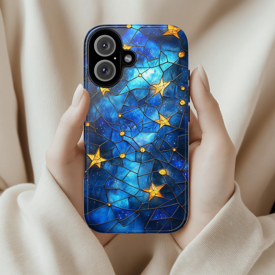 Stained Glass Starry Night Phone Case | Aesthetic Mystic Vibrant Stars ...