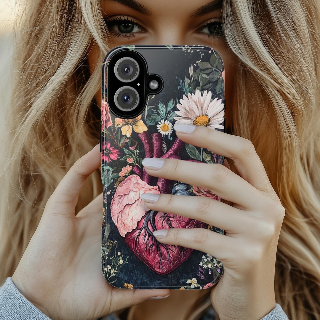 Watercolor Floral Anatomy Heart Phone Case, Anatomical Art Design ...