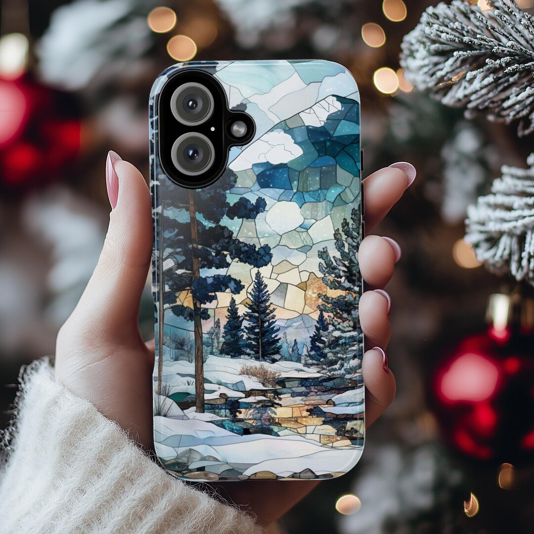 3D Winter Landscape Stained Glass Design Phone Case, Winter Forest ...