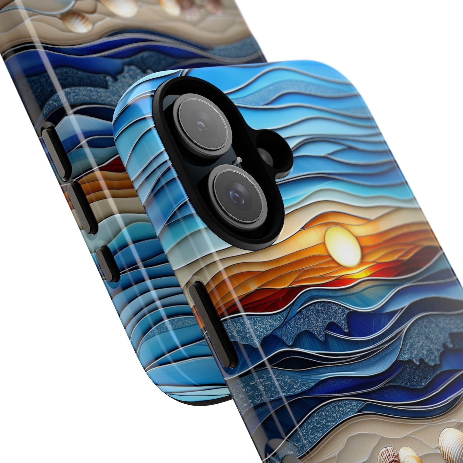 Stained Glass Art Summer Beach Sunset Phone Case, 3D Seashell Ocean ...