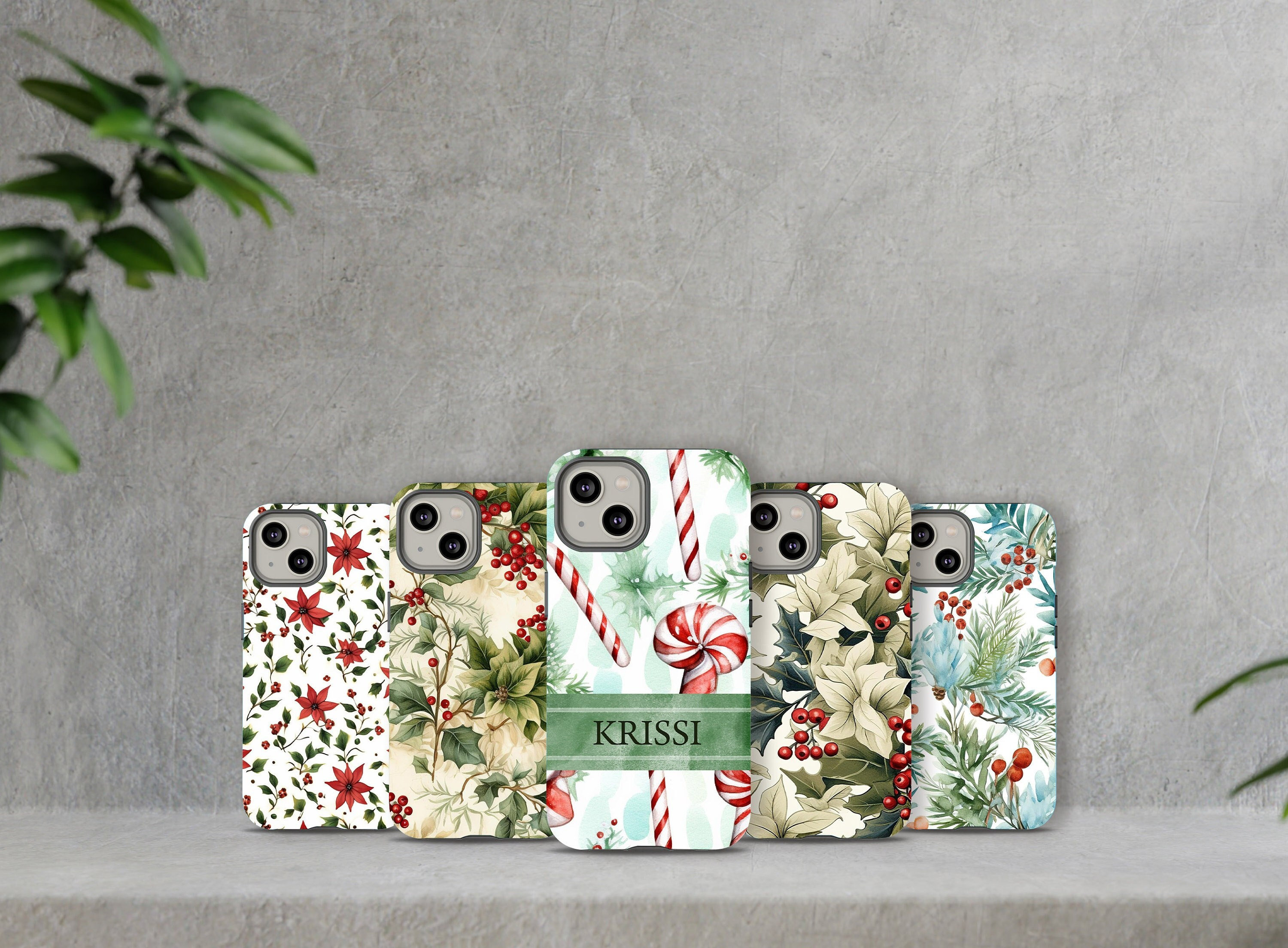 Personalized Xmas Phone Case Holiday Holly Phone Case, Custom Winter ...