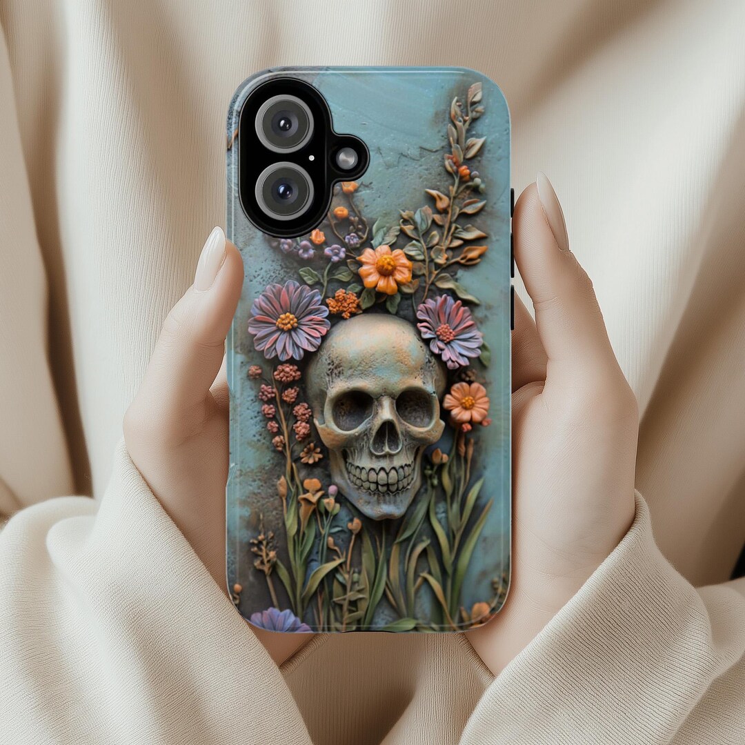 3D Floral Anatomy Skull Phone Case, Anatomical Dia De Los Muertos Art ...