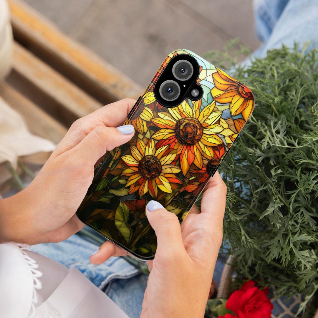 Stained Glass Vibrant Sunflowers Phone Case, Sunflower Field Phone ...