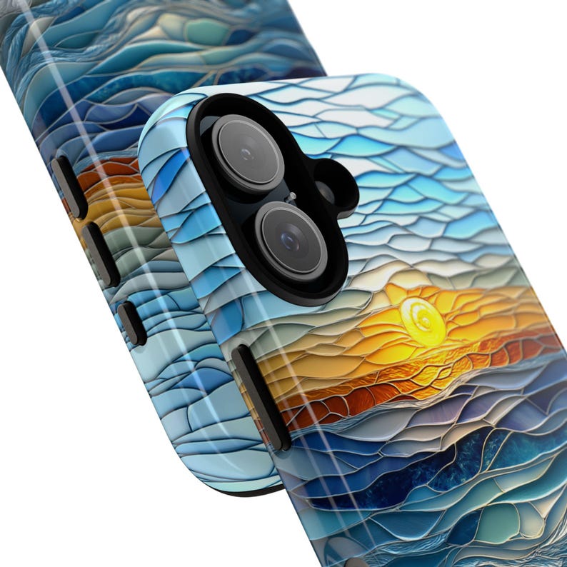 Stained Glass Summer Beach Sunset Phone Case, 3D Seashell Ocean Magsafe ...