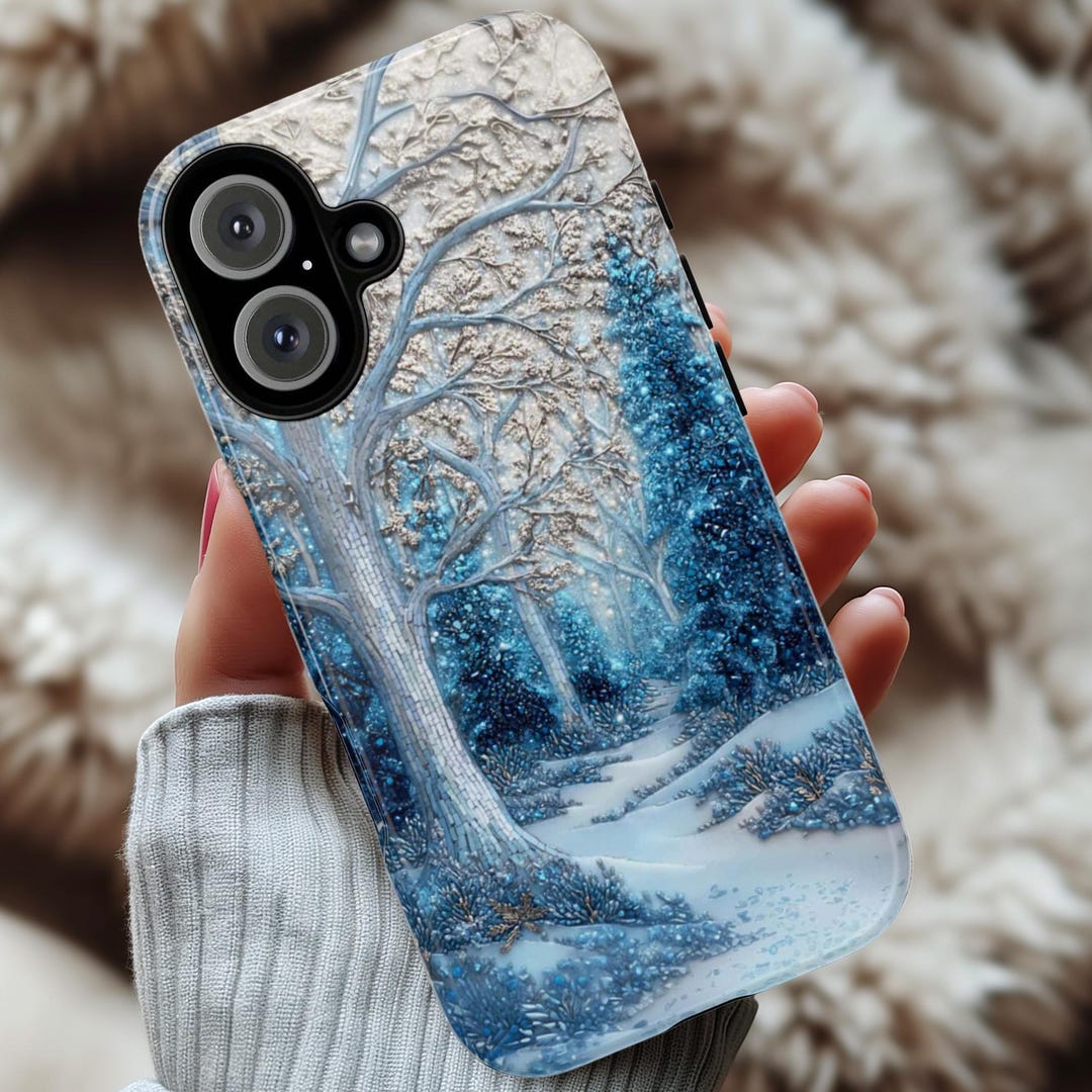Winter Forest Phone Case,cozy Holiday Mosaic Snowy Landscape, Frosty ...